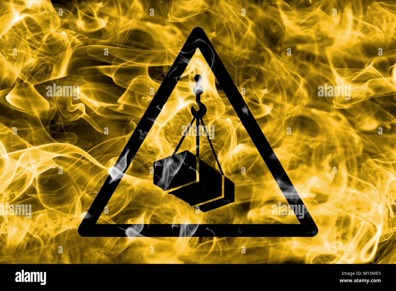 Overhead load warning hazard warning smoke sign. Triangular warning ...