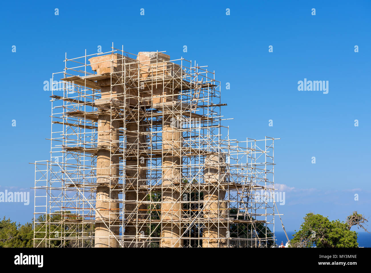 The Temple of Pythian Apollo in restoration work. Acropolis of Rhodes ...