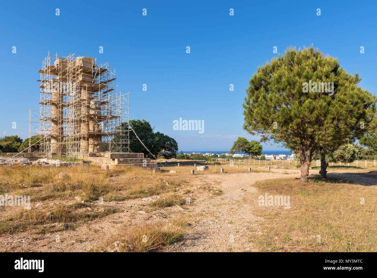 The Temple of Pythian Apollo in restoration work. Acropolis of Rhodes ...
