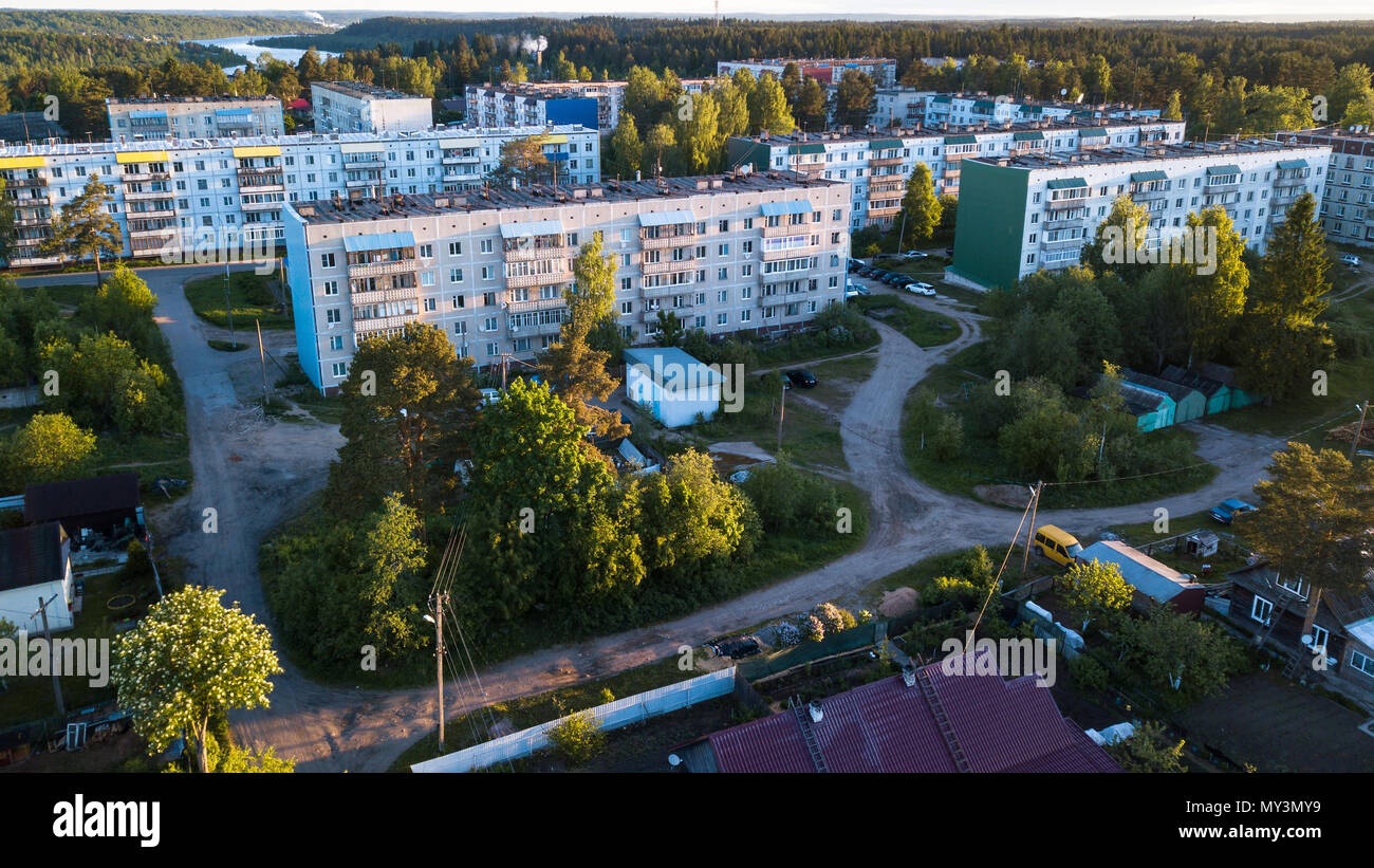 Bird's eye view of houses in urban-type settlement Nikolskiy in ...