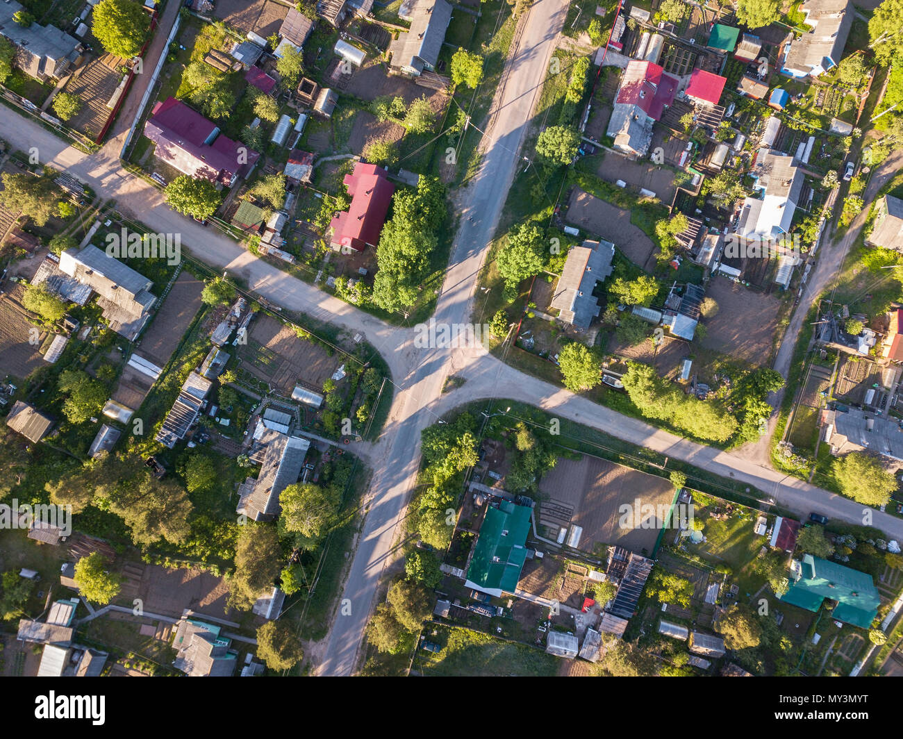 Bird's eye view of houses in urban-type settlement Nikolskiy, Leningrad ...