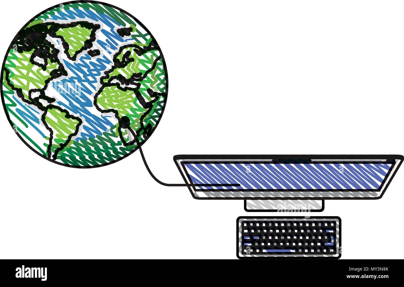 world planet with desktop computer Stock Vector Image & Art - Alamy