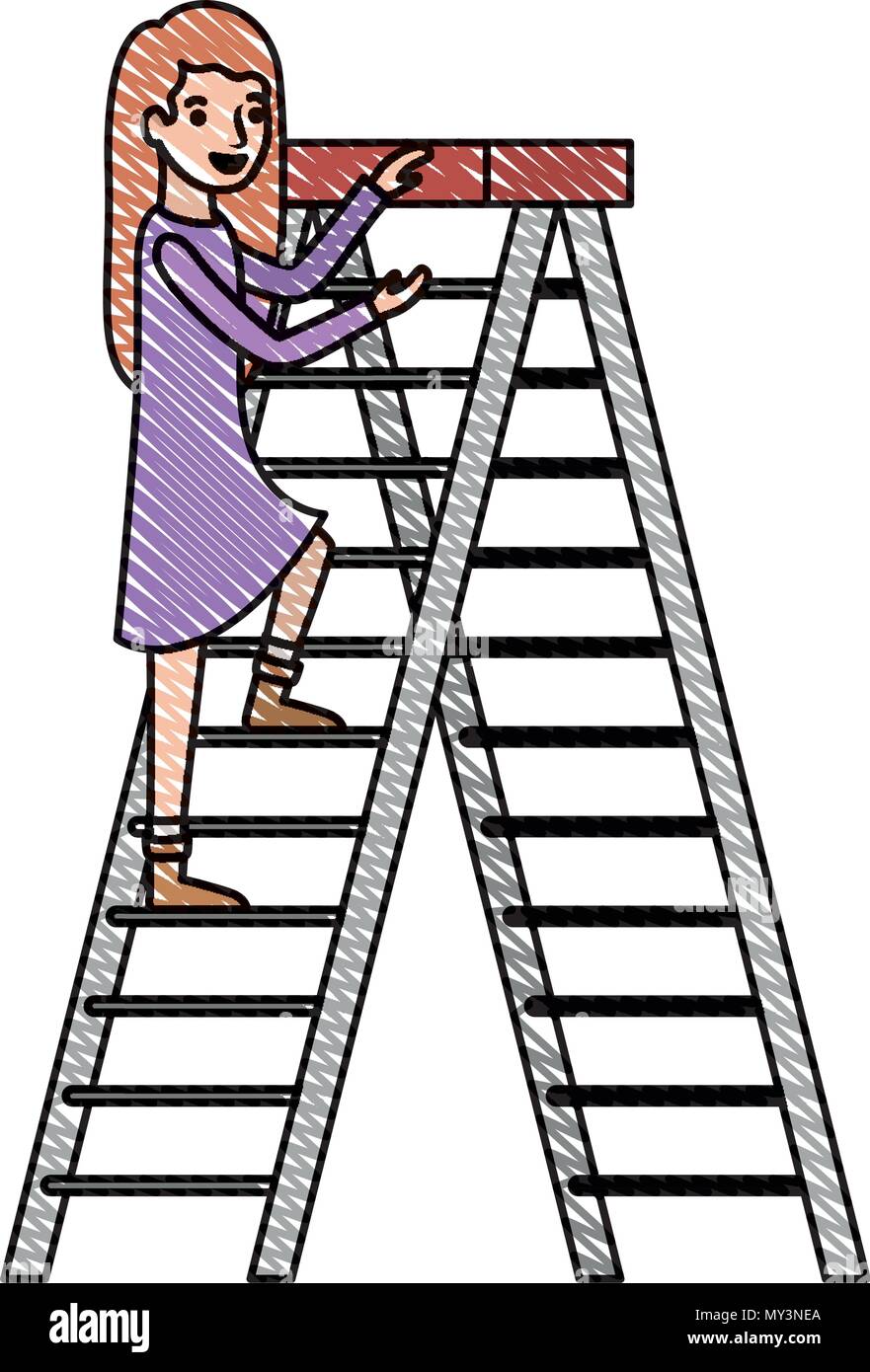 woman climbing stepladder character Stock Vector Image & Art - Alamy