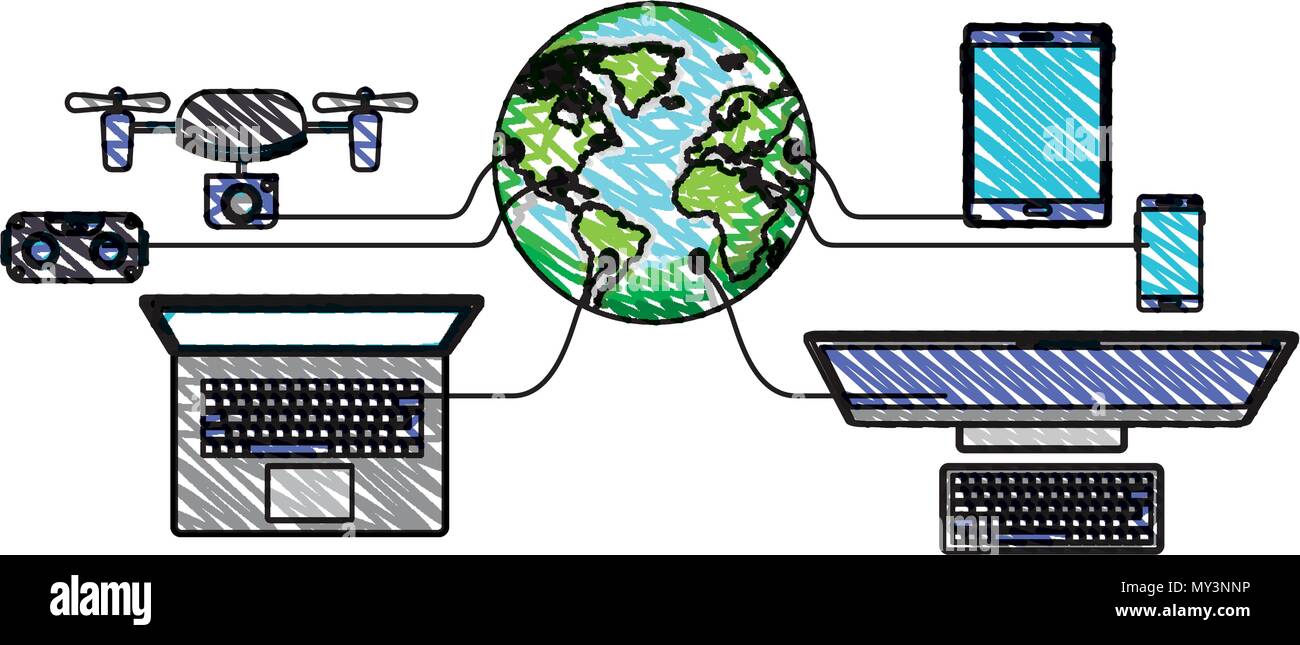 world planet with technology devices Stock Vector Image & Art - Alamy