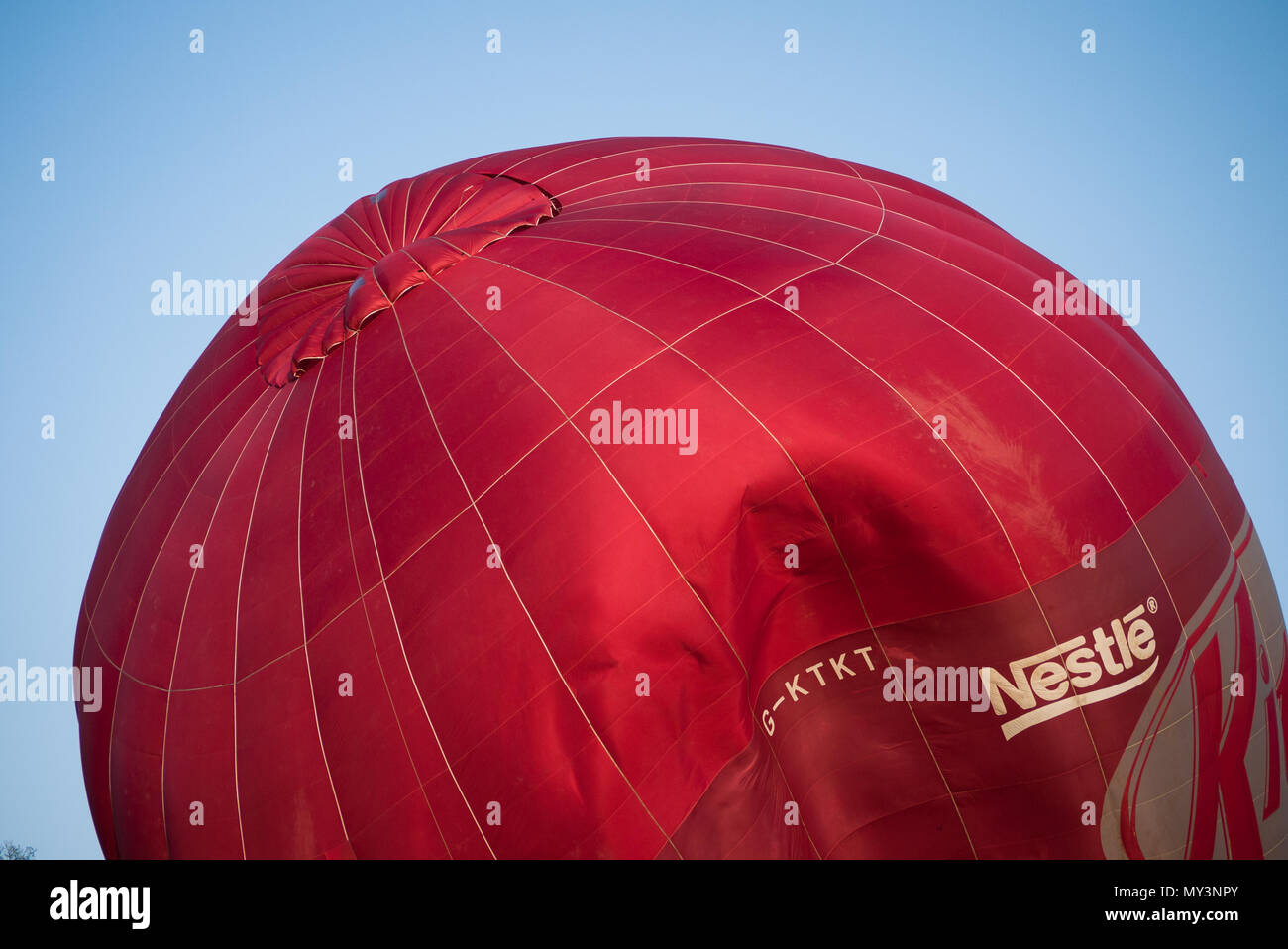 Close up details of a hot air ballloon canopy being inflated before an ...
