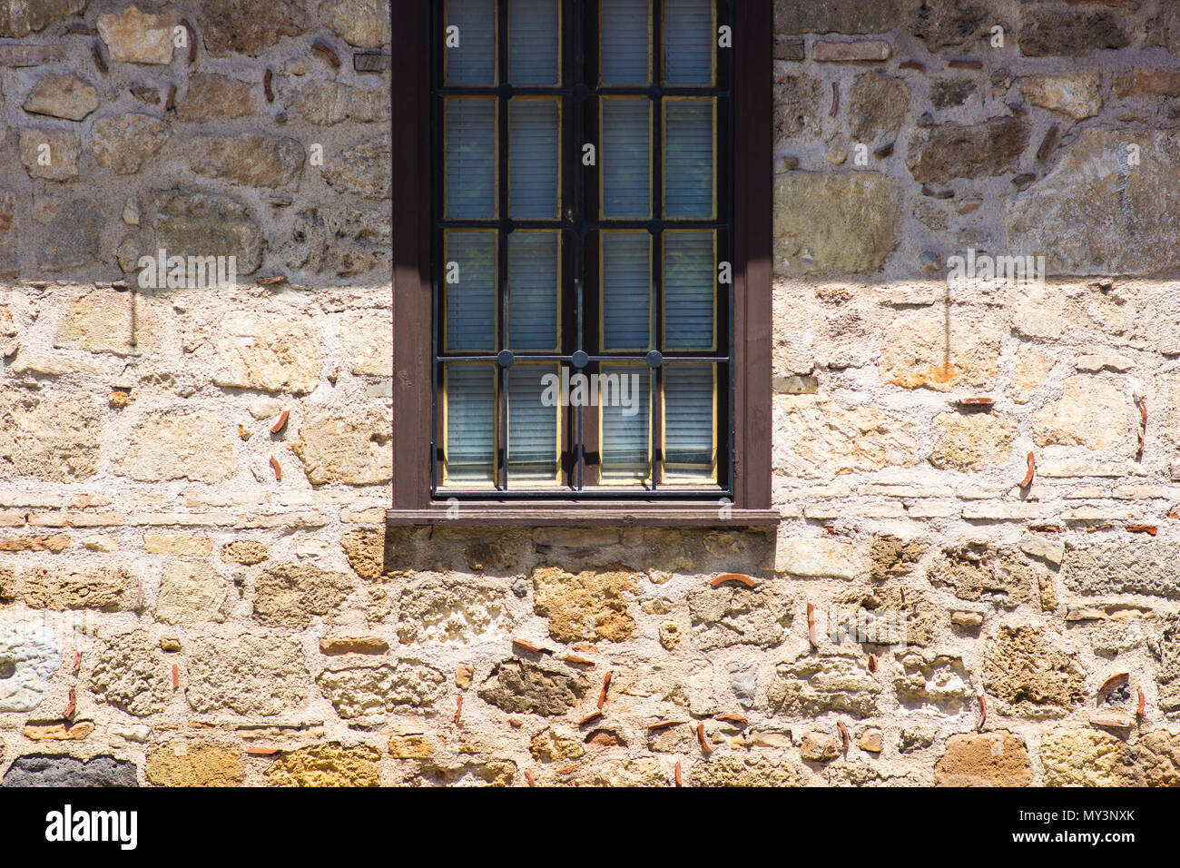 Old brick wall with brick filled window Stock Photo - Alamy
