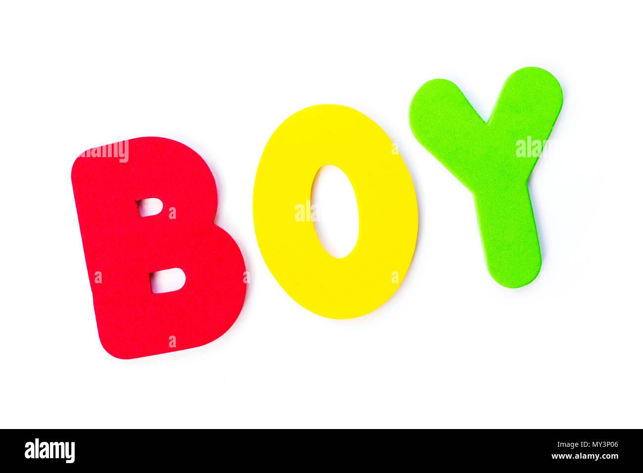 BOY spelt out with coloured letters Stock Photo - Alamy