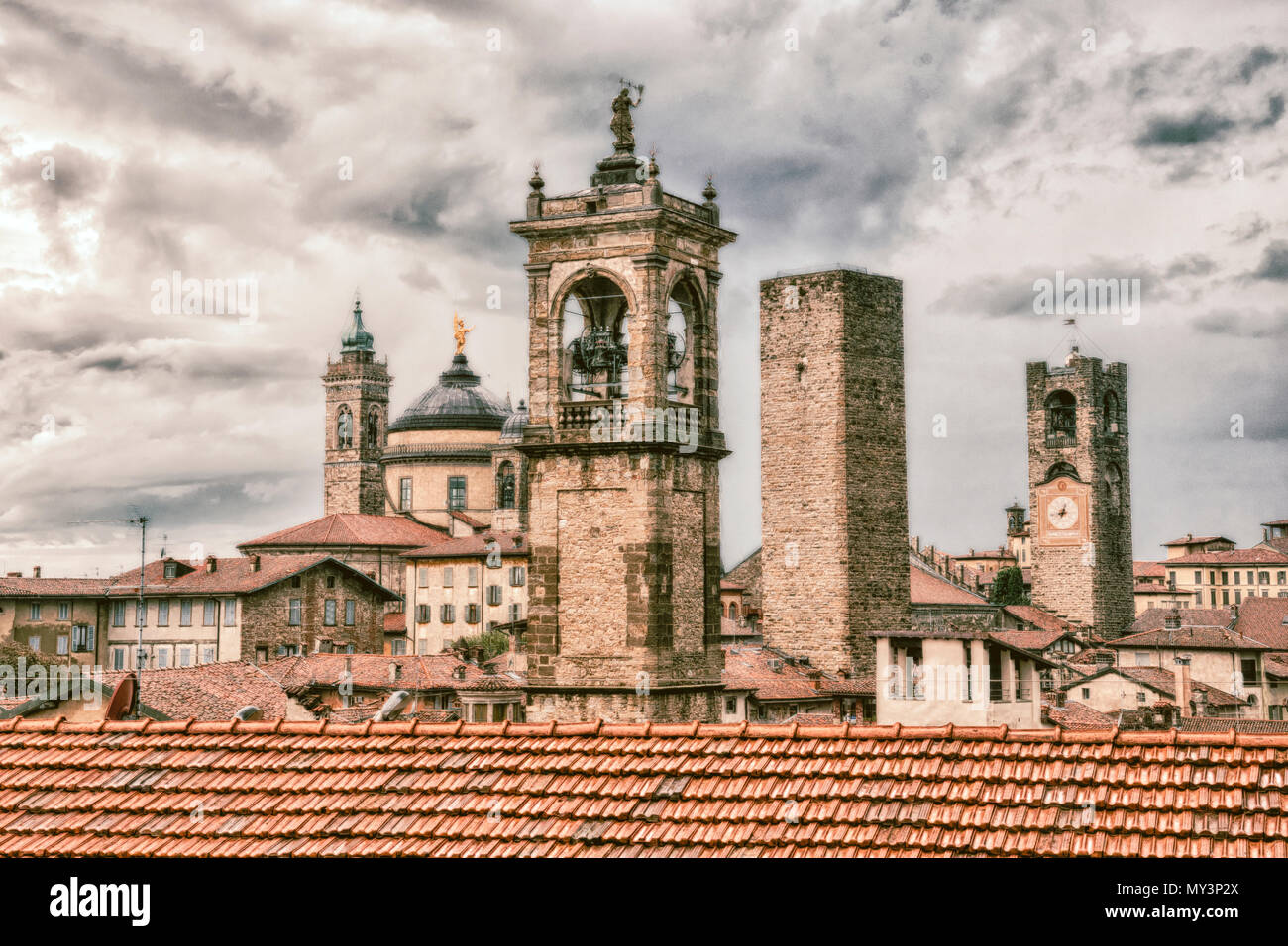 Towers of Bergamo, Italy, Europe Stock Photo - Alamy