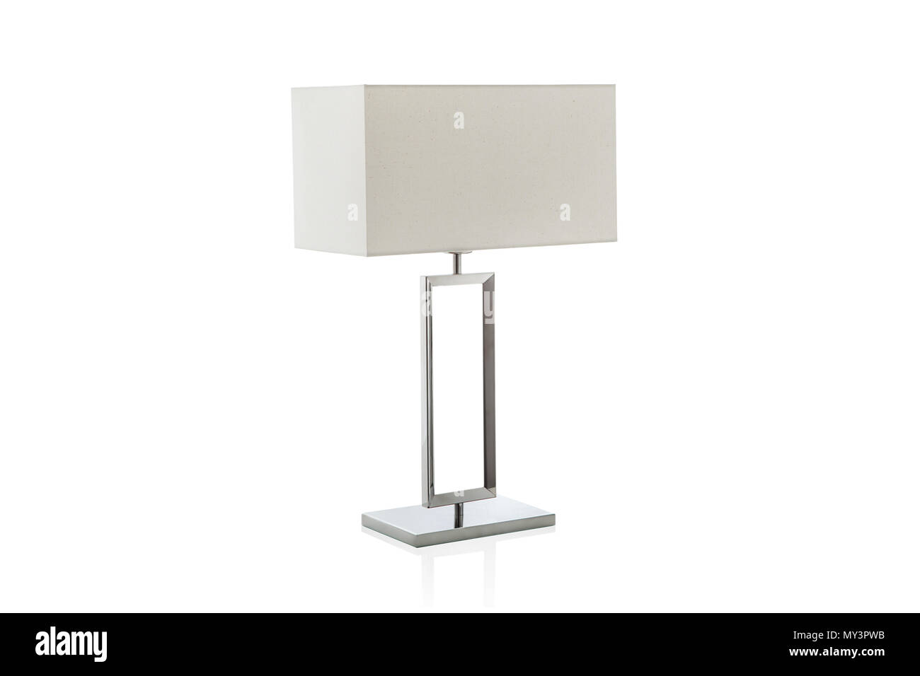 Modern table lamp with small white lampshade isolated Stock Photo - Alamy