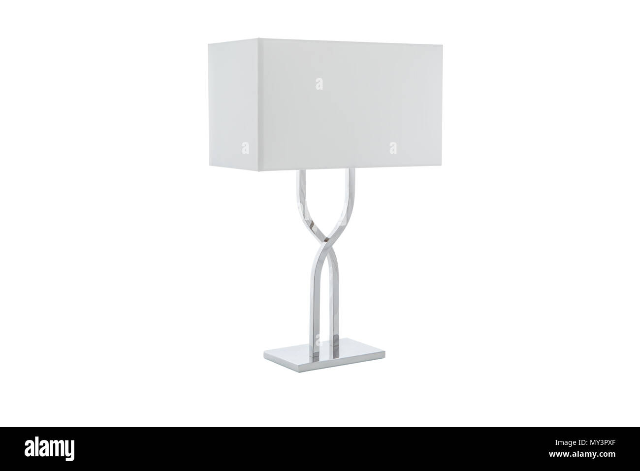 Modern table lamp with small white lampshade isolated Stock Photo - Alamy