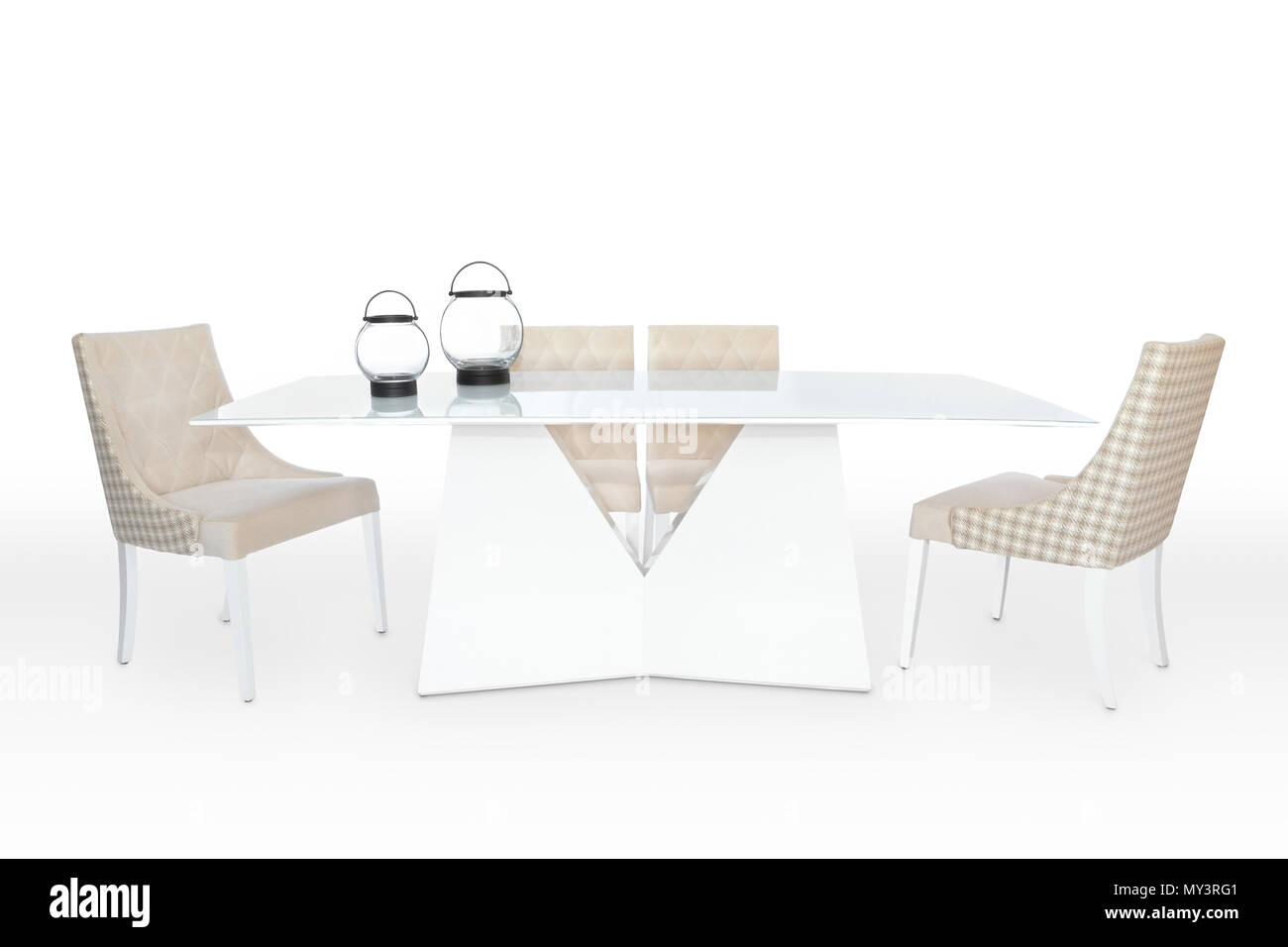 Table and four chairs on white background Stock Photo - Alamy