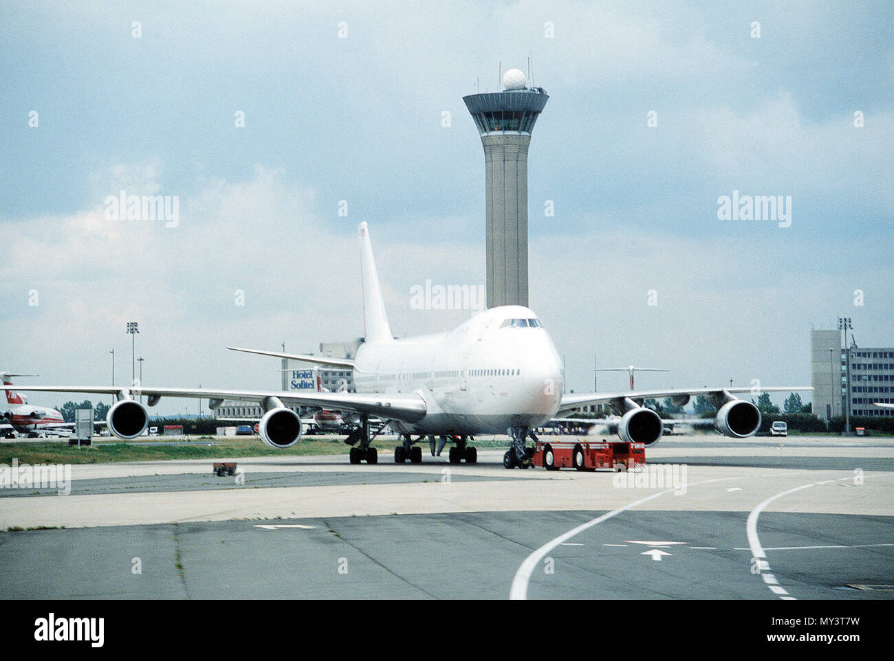A Boeing 747 aircraft sits on the ramp at the 1991 Paris Air Show Stock ...