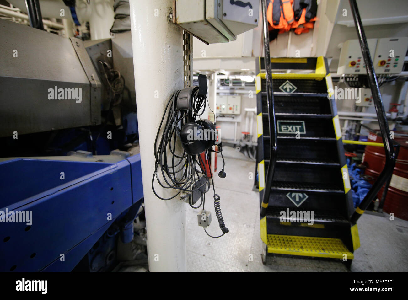 CONSTANTA, ROMANIA - MAY 19, 2018: Details from a tug boat engine rooms ...