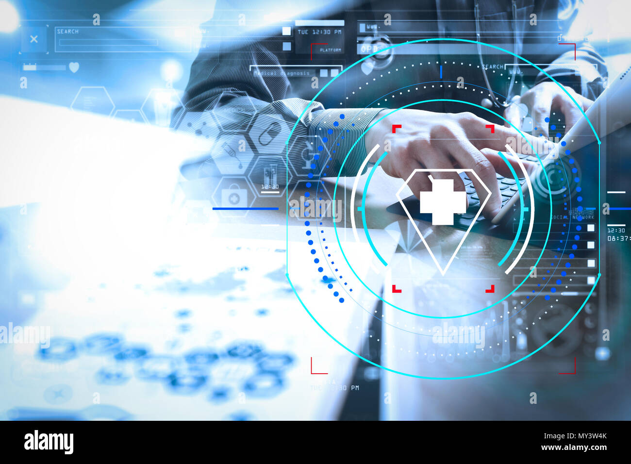 Health care and medical services with circular AR diagram.Doctor hand ...