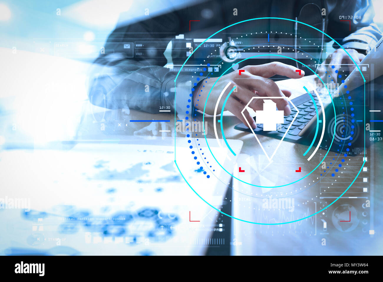 Health care and medical services with circular AR diagram.Doctor hand ...