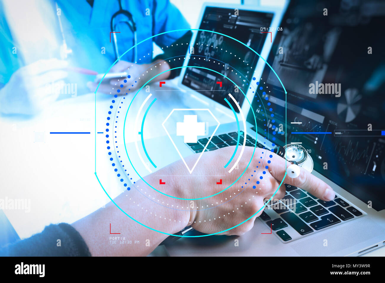 Health care and medical services with circular AR diagram.Medical ...