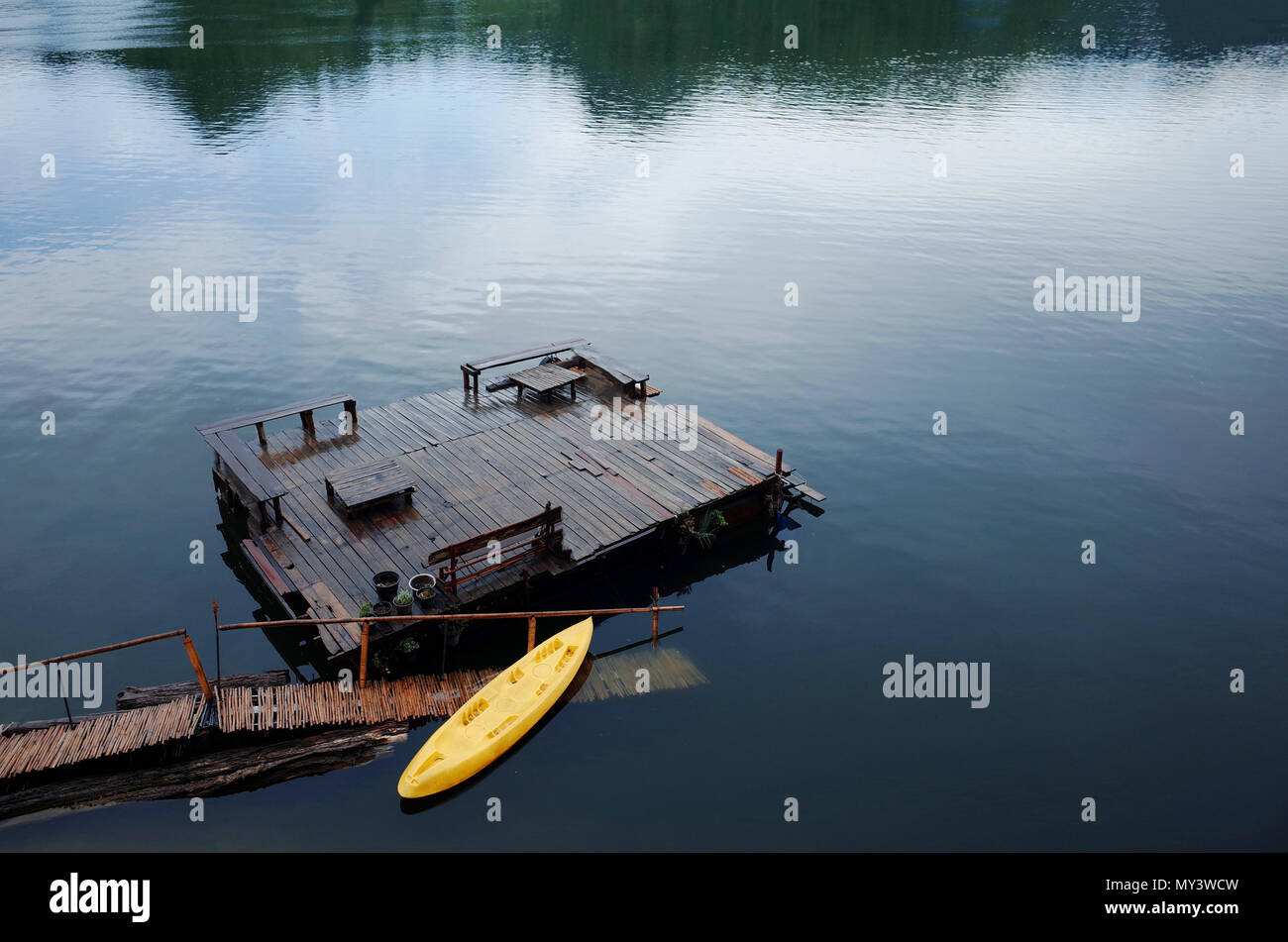 Fantastic lake with ship in Thailand national park in summer Stock ...
