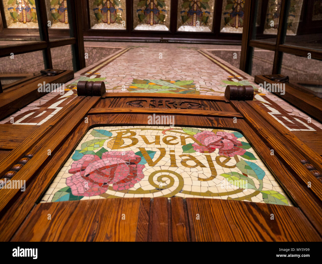 mosaic in the north train station in Valencia with the words Buen Viaje ...