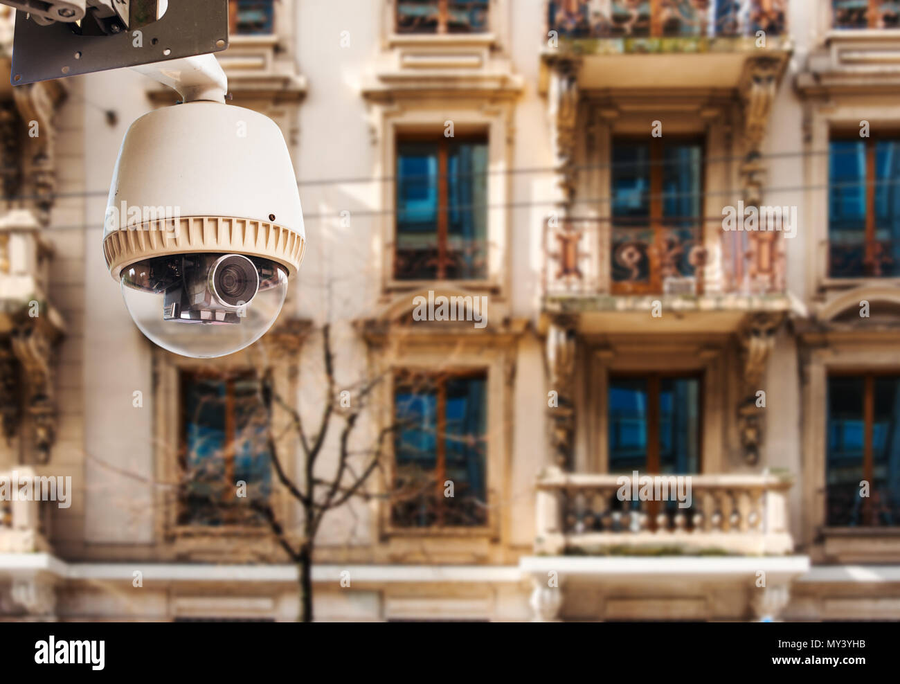 CCTV Camera or surveillance operating on window building Stock Photo ...