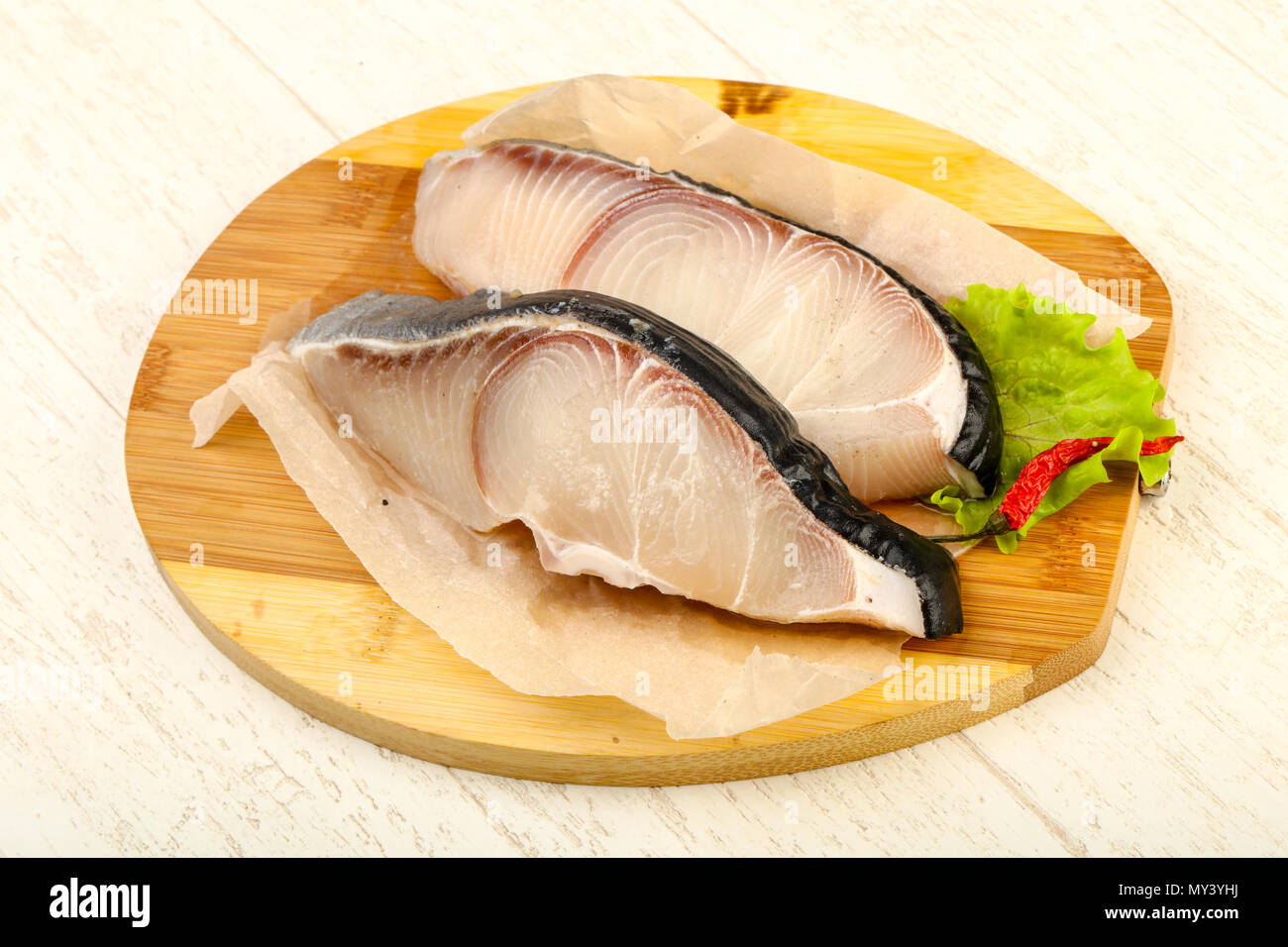 Raw juicy shark steak ready for grill Stock Photo - Alamy