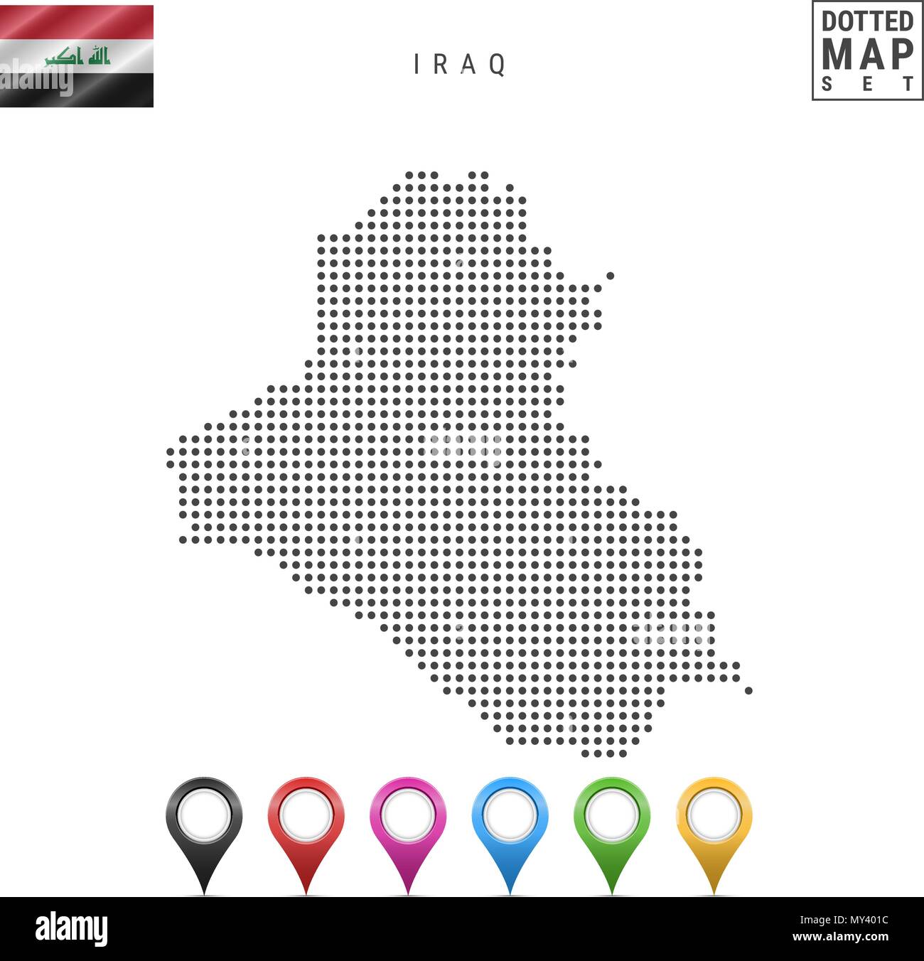 Vector Dotted Map of Iraq. Simple Silhouette of Iraq. The National Flag ...
