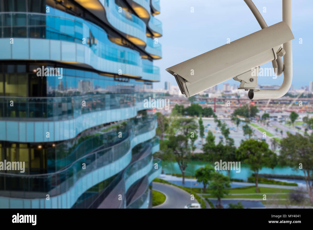 CCTV camera or surveillance operating outside office balcony Stock ...
