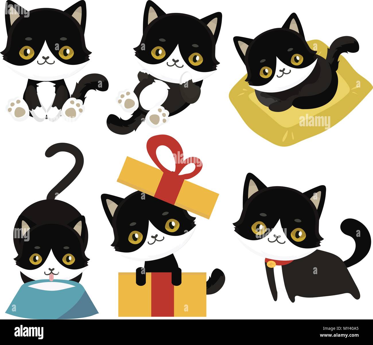 Cute cats character different pose funny animal domestic kitten vector ...