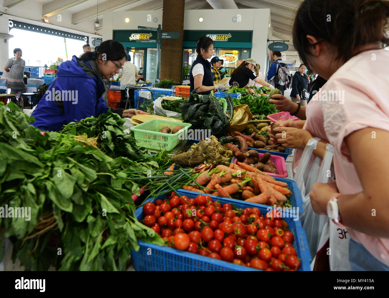 Organic & local fresh produce market outside the Star Ferry pier in ...
