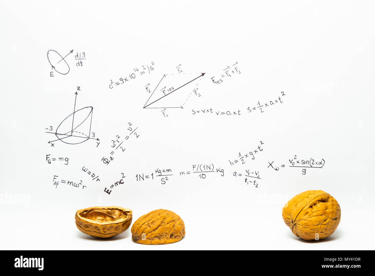 Concept of the phrase physics in a nutshell. Physics formulas drawn on ...