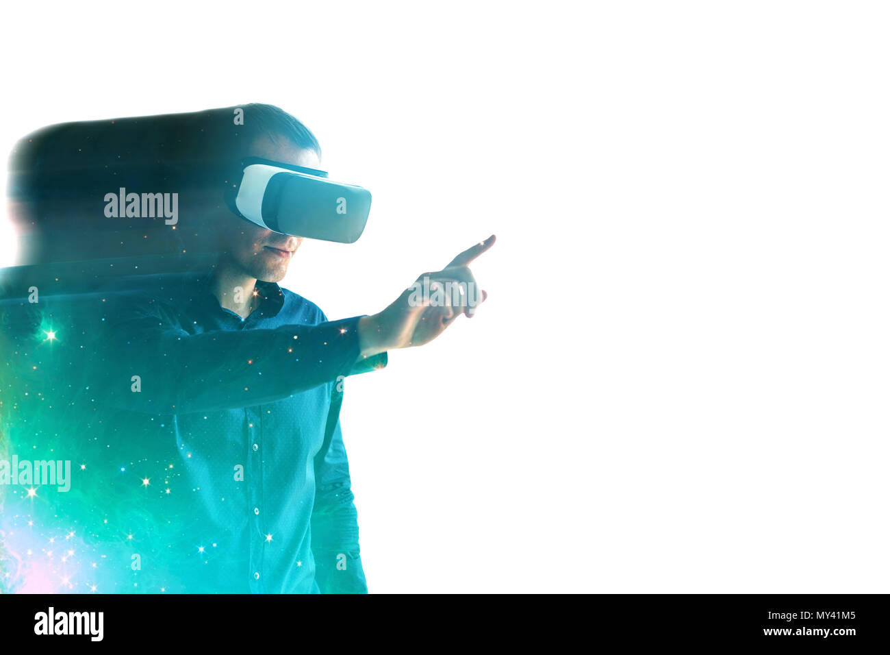 The man in the glasses of virtual reality. The concept of modern ...