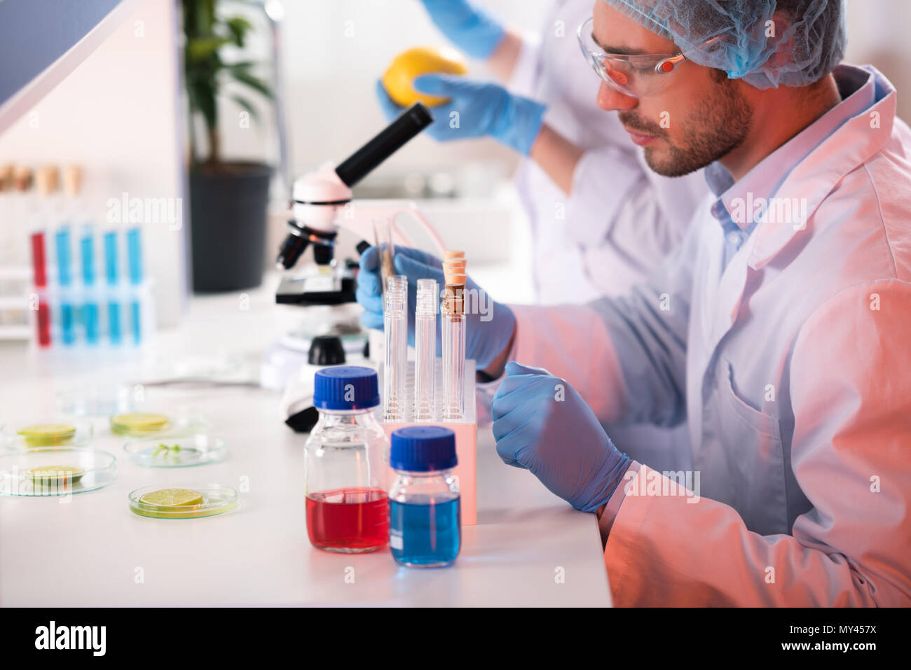 Male scientist during work at modern biological laboratory Stock Photo ...