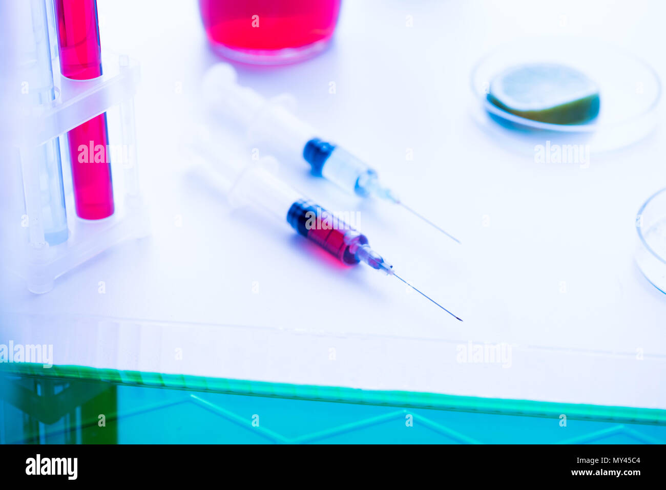 Scientific tools at workplace in modern biological laboratory Stock ...