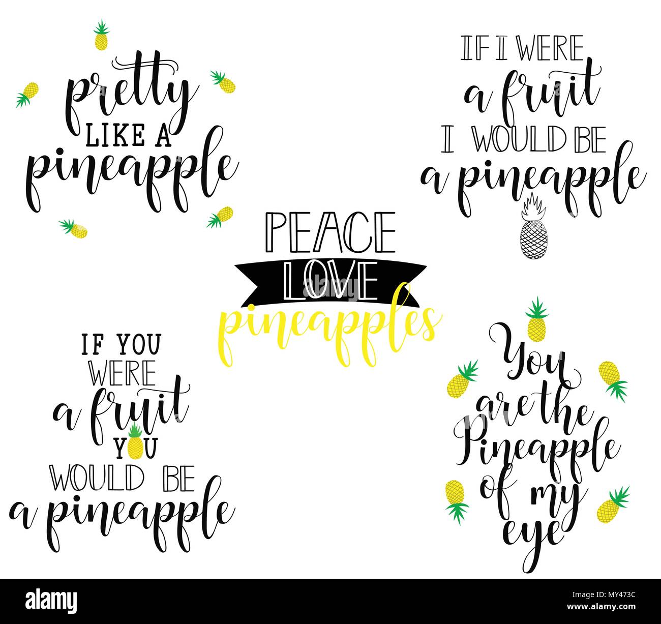 set of vector pineapple lettering for greeting cards, decoration ...