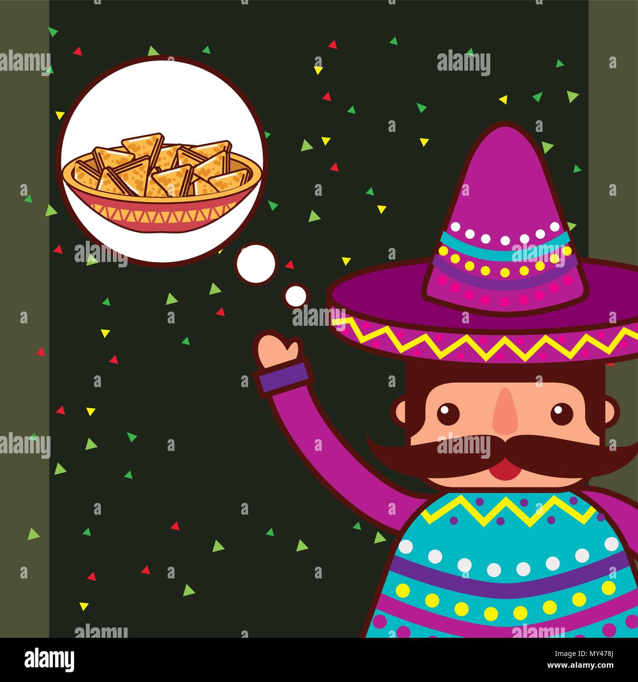 character with mustache think nachos mexican food vector illustration ...