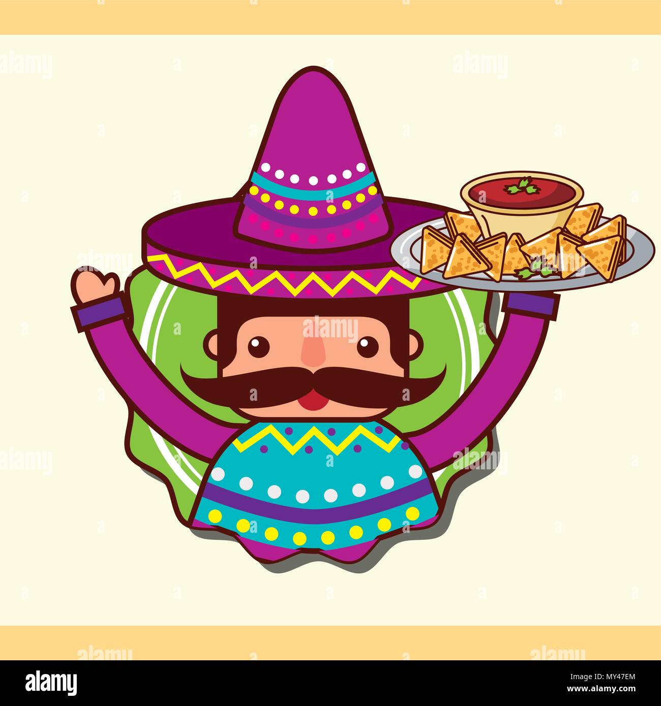 character man holding nachos and sauce mexican food vector illustration ...