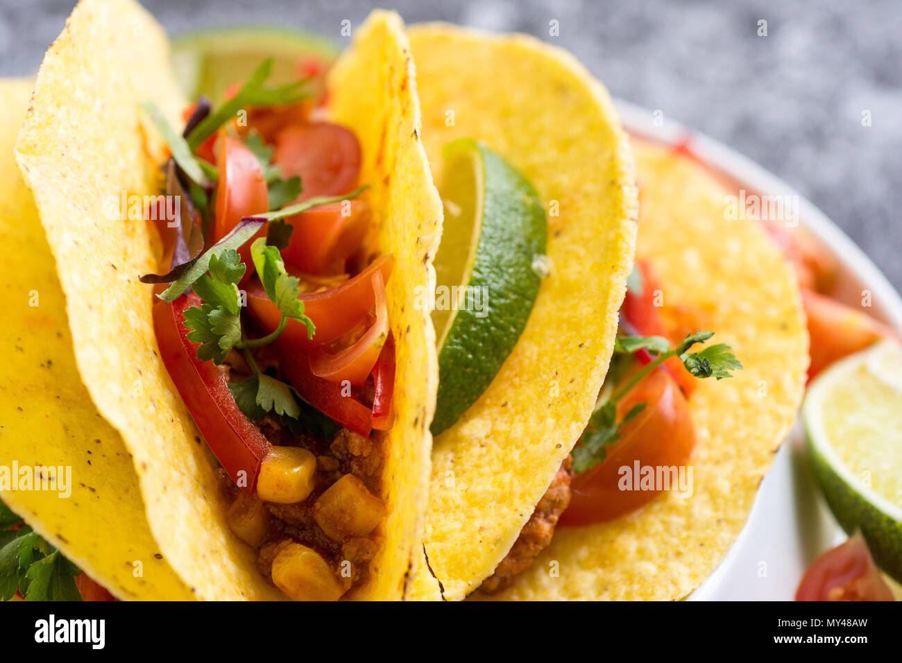 Colorful Mexican Tacos in Shells on Gray Background Stock Photo - Alamy