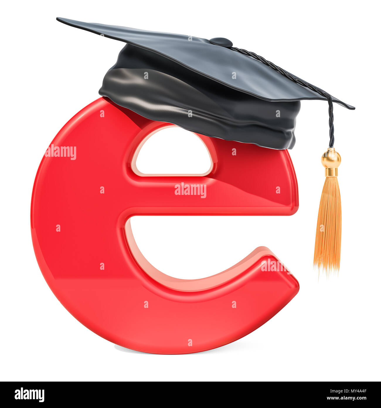 Online education concept, letter e with graduation cap. 3D rendering ...