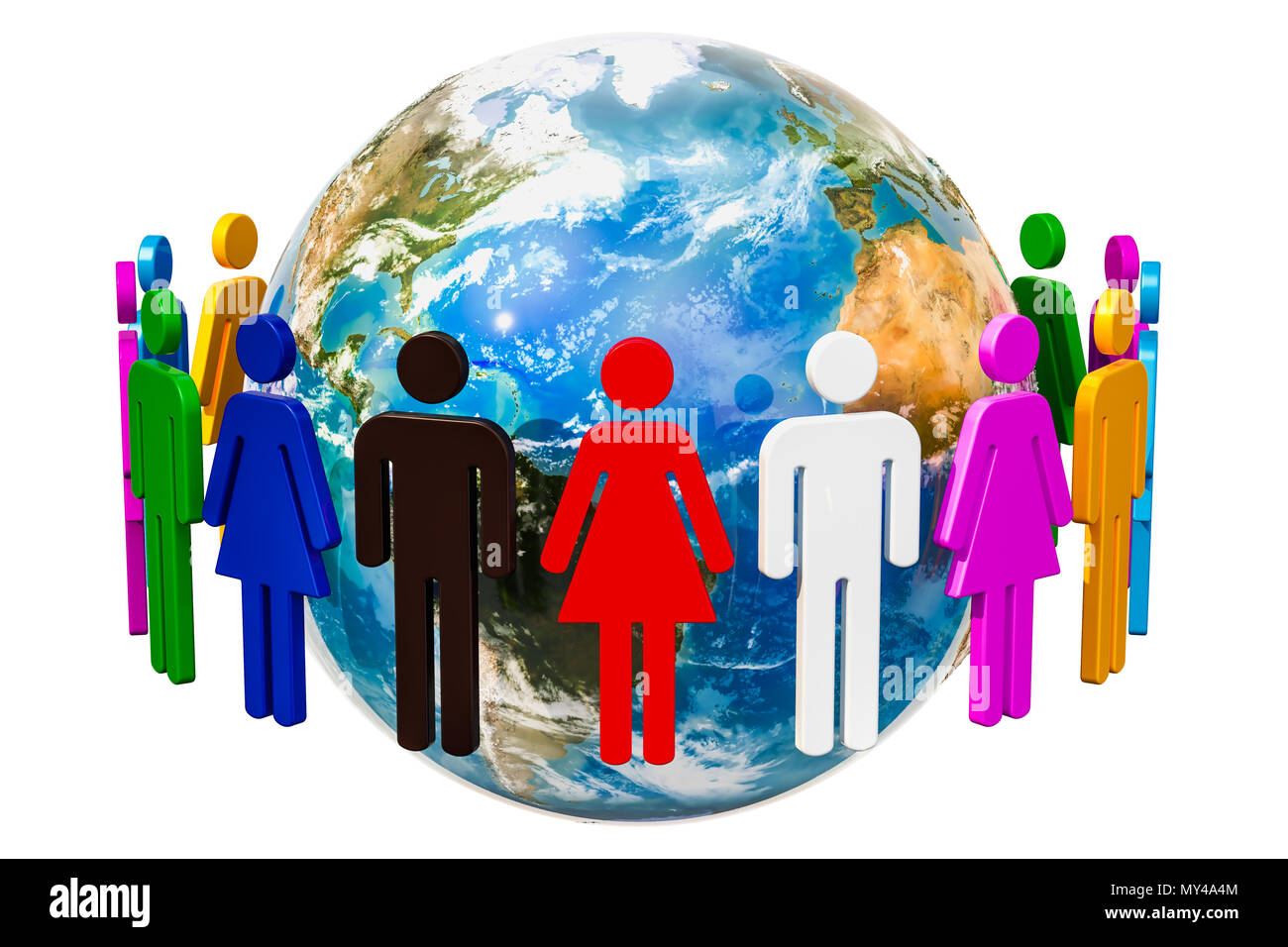 People around the Earth Globe, 3D rendering isolated on white ...