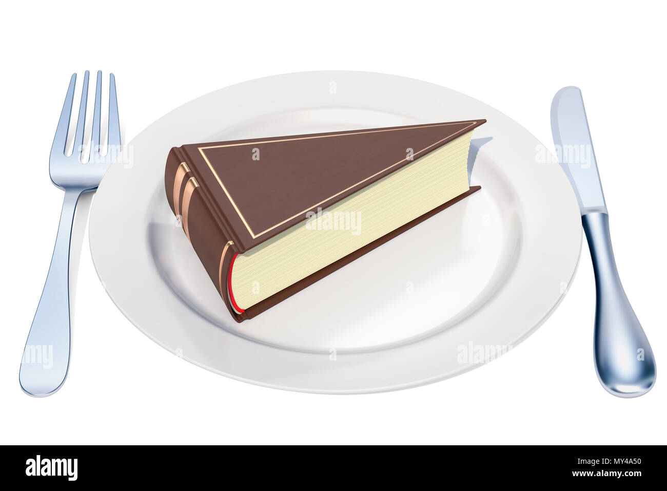 Plate with piece of book, 3D rendering isolated on white background ...