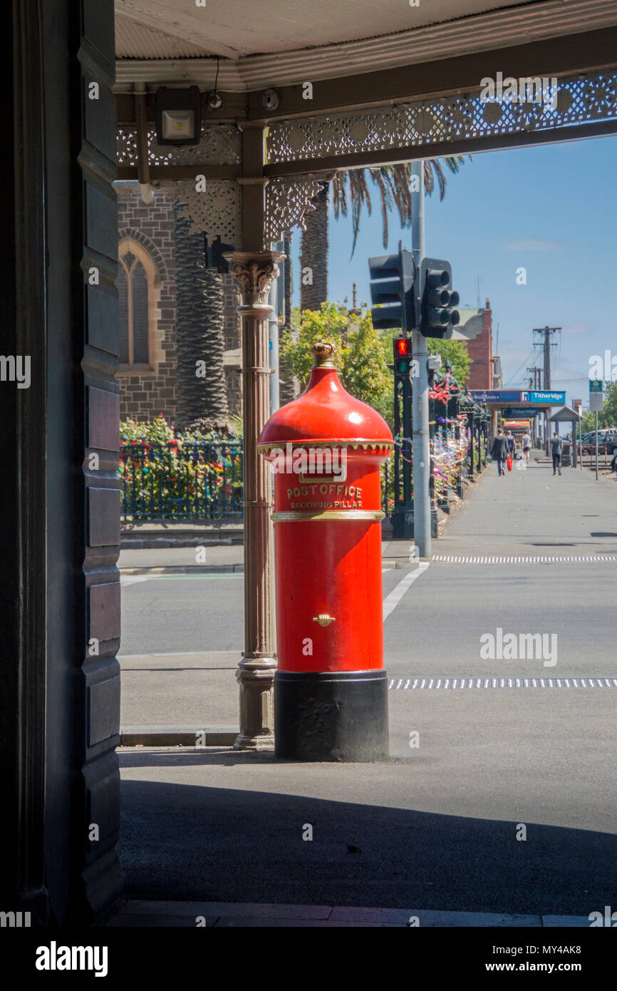 Red Victorian pillar box in the city of Ballarat, Victoria, Australia ...