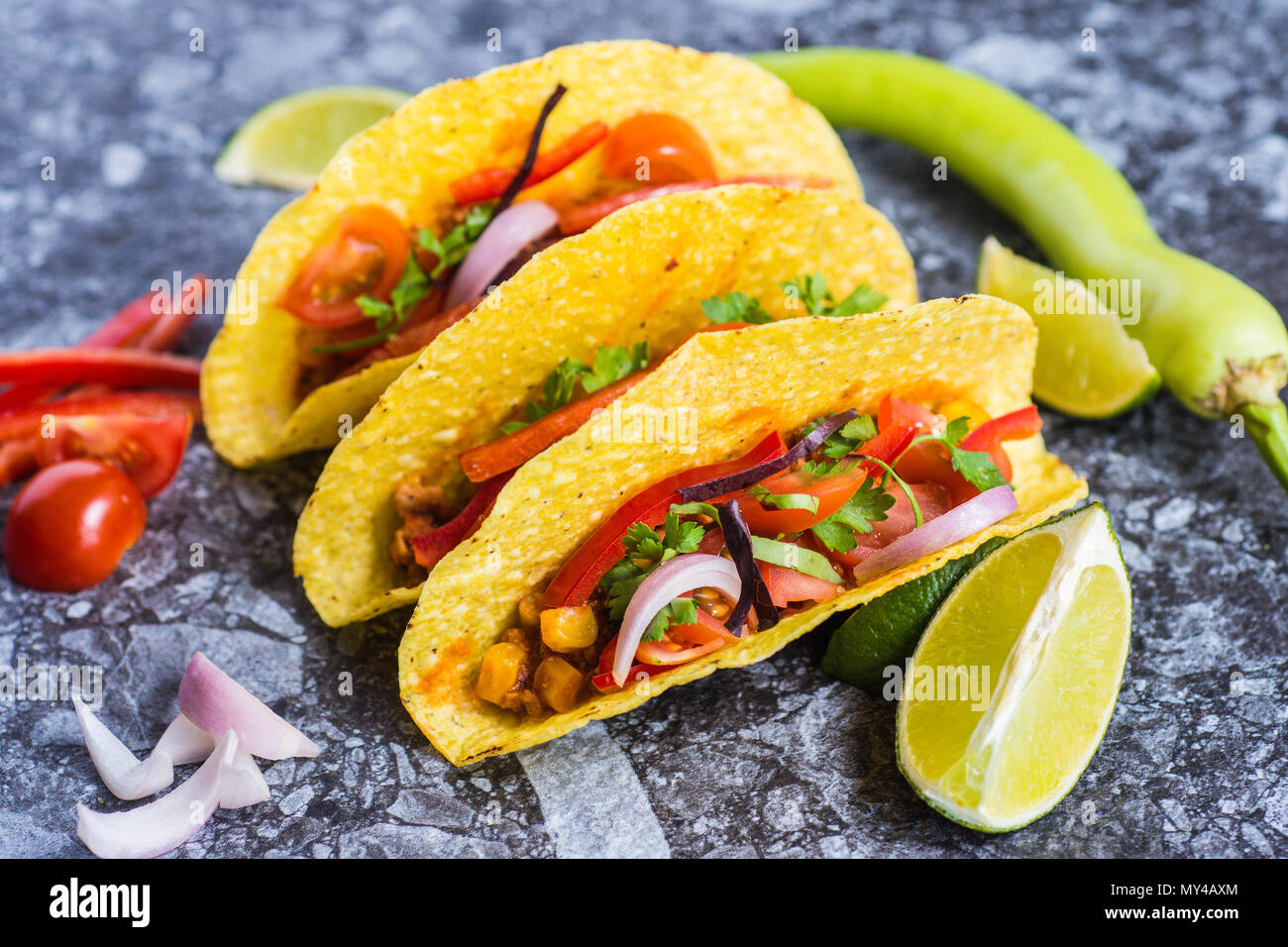 Fresh Tacos in Shells Colorful Mexican Food Stock Photo - Alamy