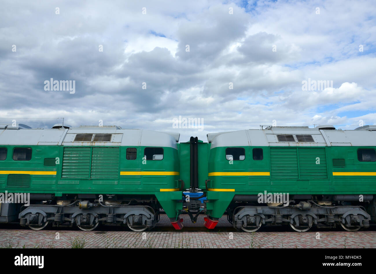 Transition between two electric trains. A small corridor in the role of ...