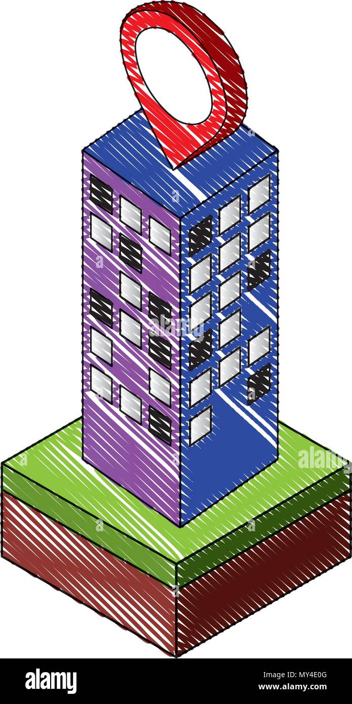 building city urban high with pointer location isometric vector ...