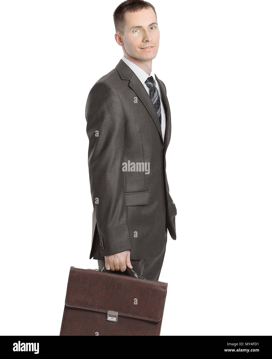 Executive businessman with a leather briefcase.isolated on white Stock ...