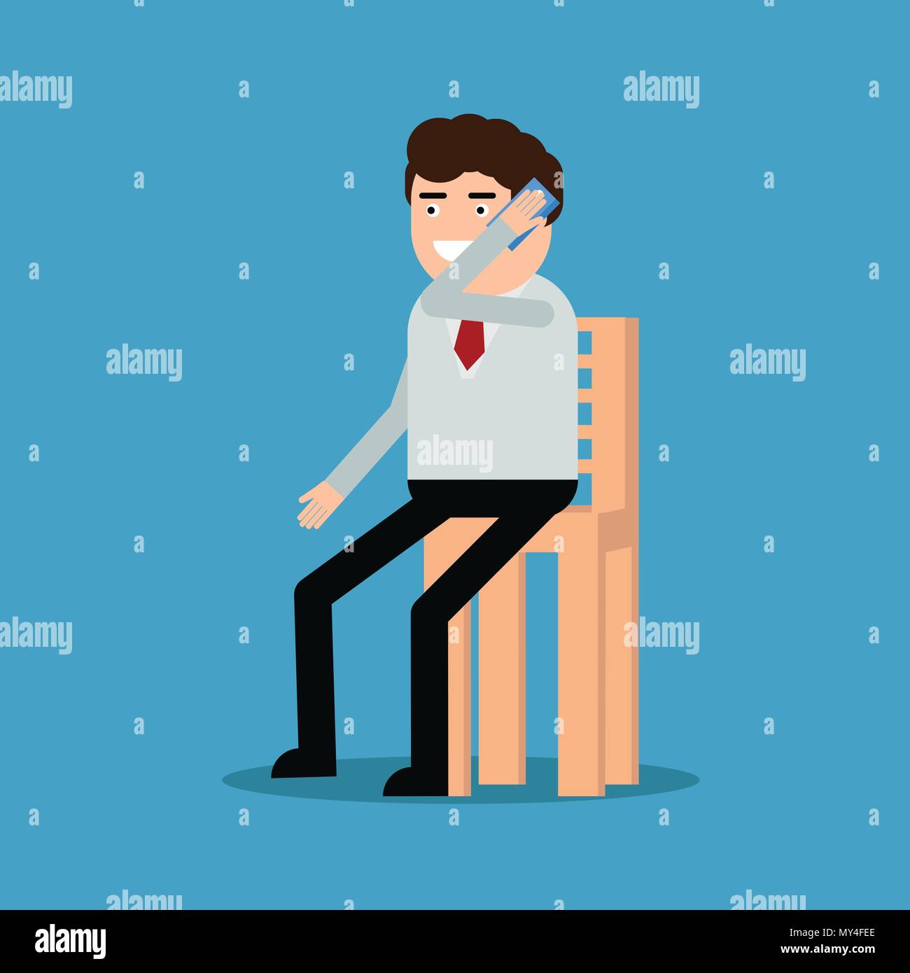 Businessman sitting on a chair and talking on the phone, vector ...