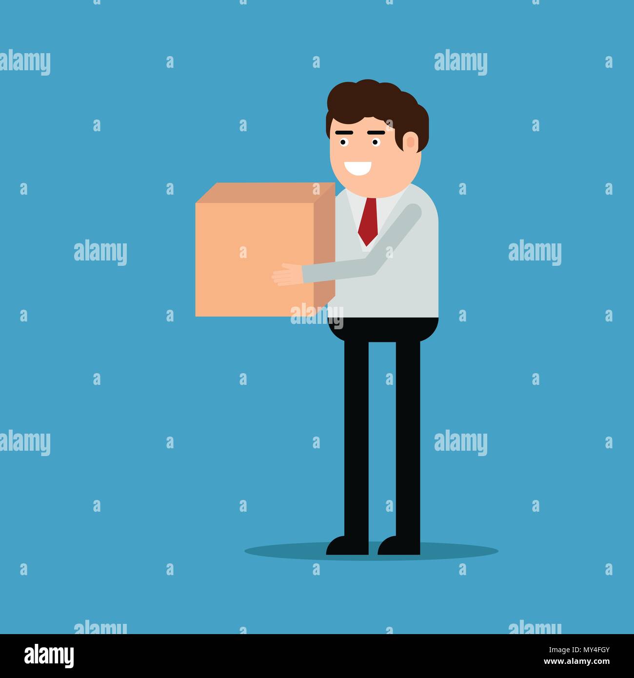 Businessman is carrying a box, vector illustration on a blue background ...
