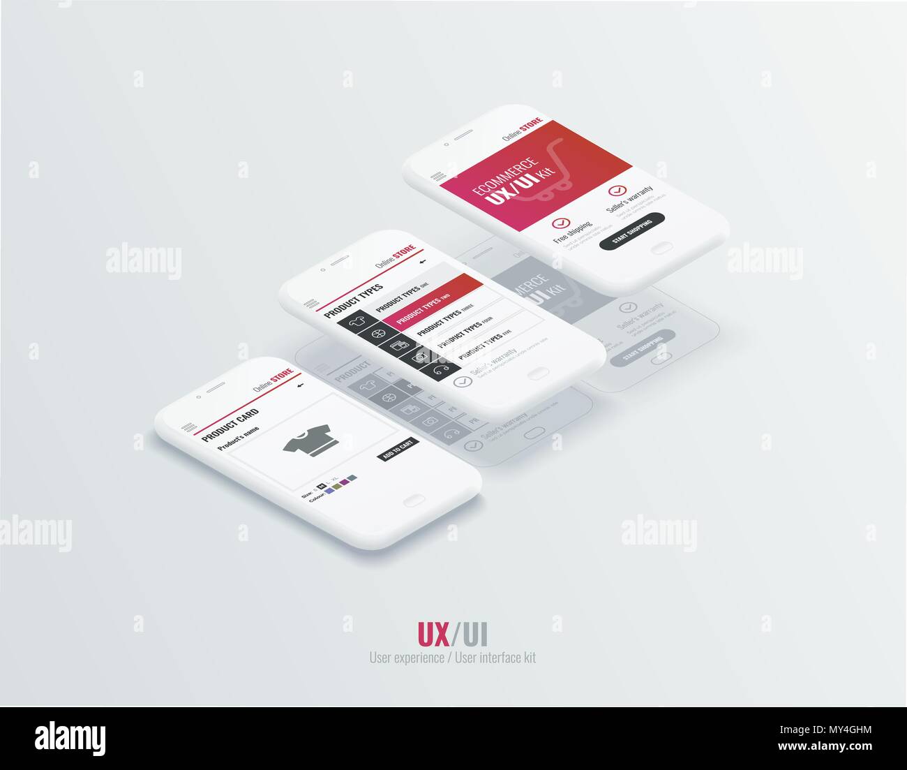 A conceptual mobile phones with a mobile app pagese and website ...