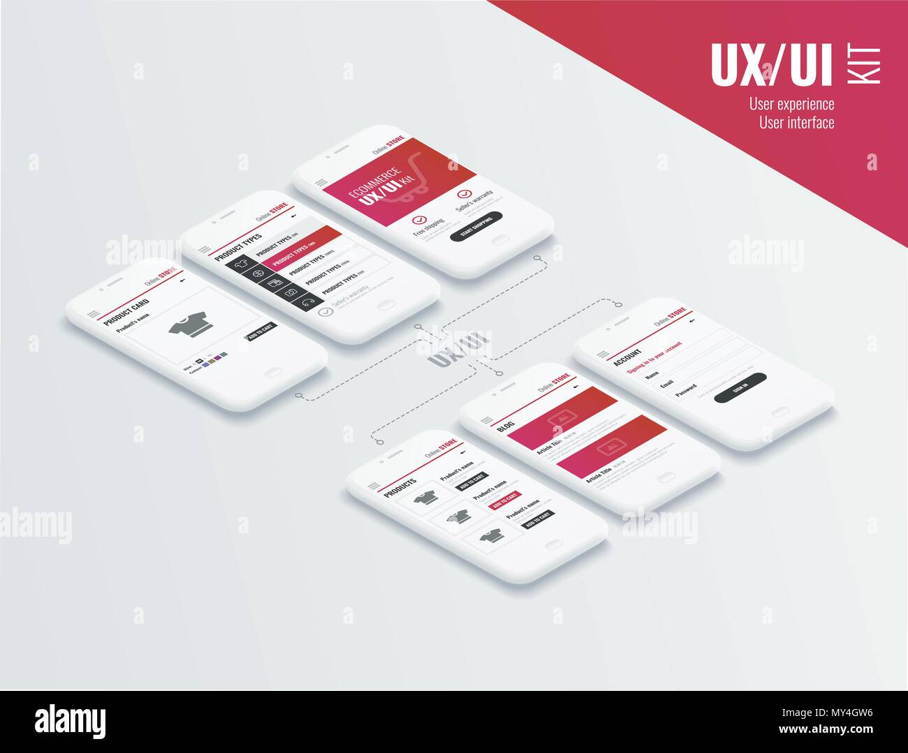 A conceptual mobile phones with a mobile app pagese. User experience, user interface in e ...