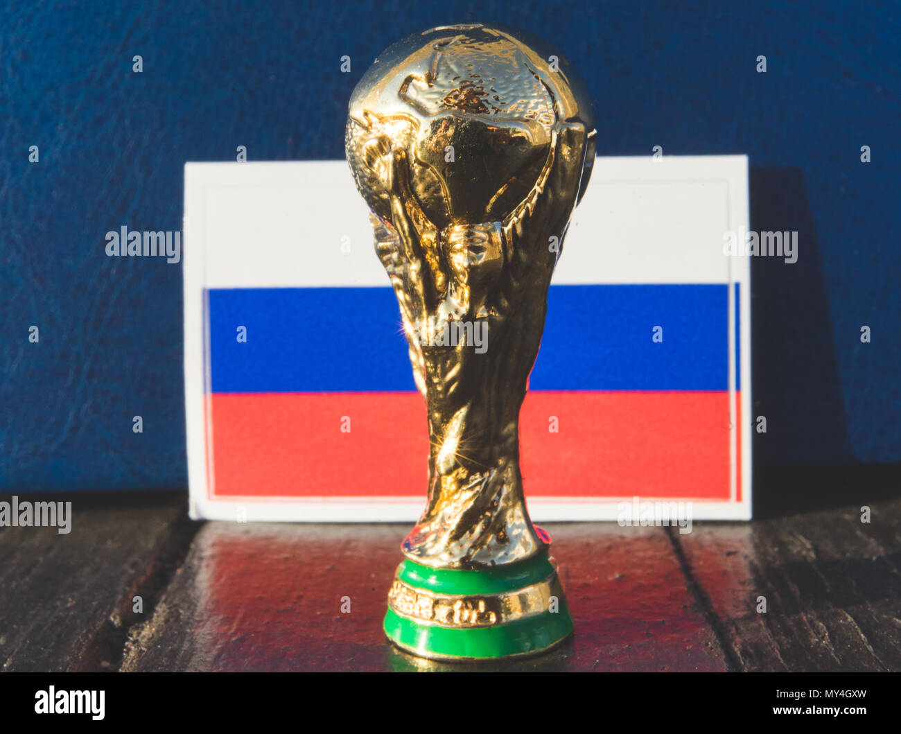 June 6, 2018 Moscow, Russia. The FIFA World Cup trophy on the ...
