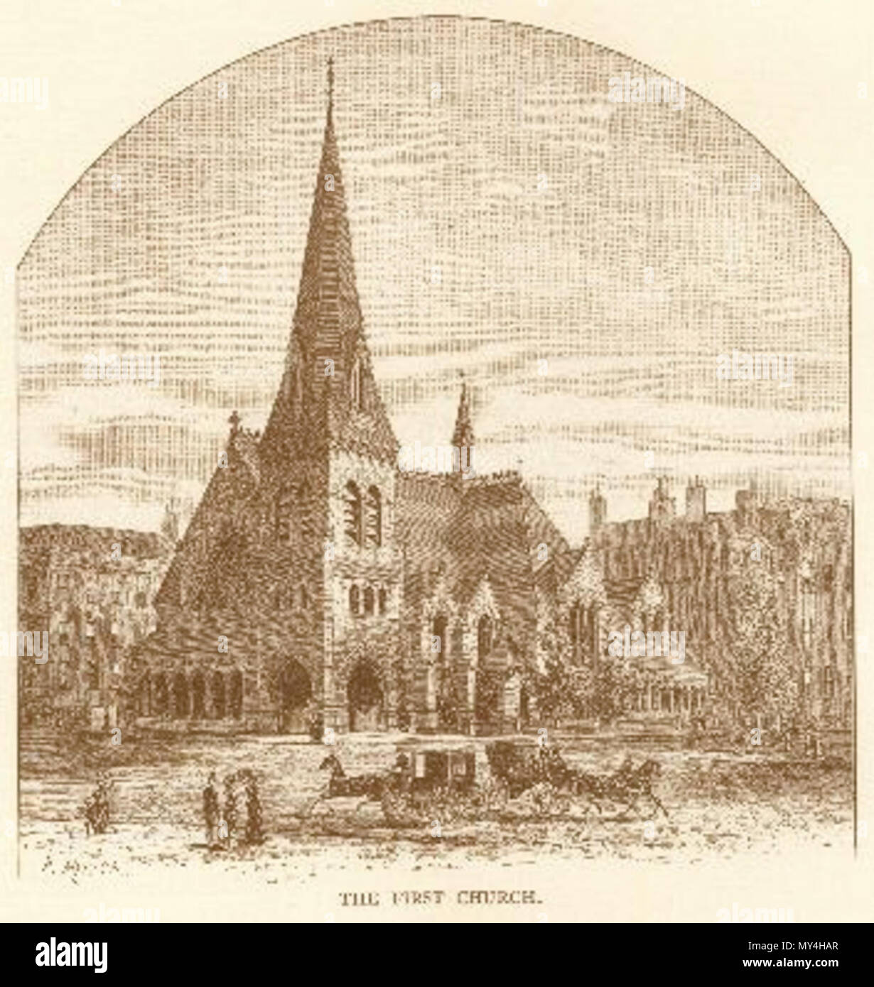 . First Church, Boston, on Marlborough St. 19th century. Artist unknown ...